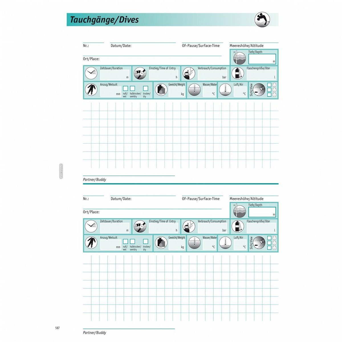 Duiklog Sub-book Log Inserts (PADI)